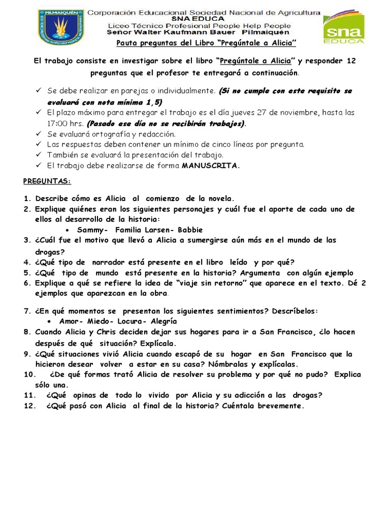 Preguntas sobre "Pregúntale a Alicia" | PDF