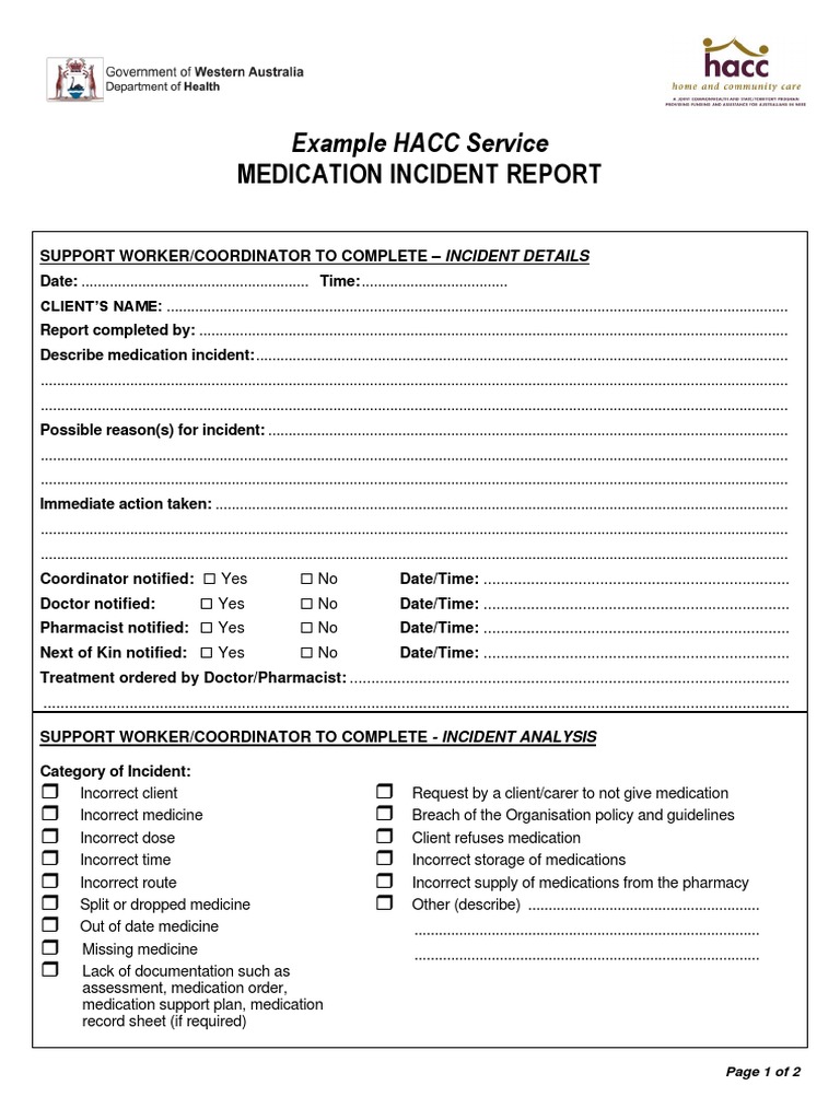 Sample Medication Incident Report | PDF