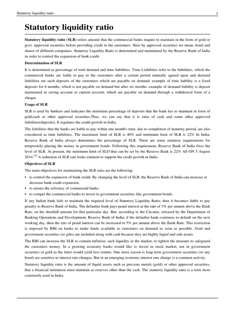 Statutory Liquidity Ratio | Economics | Financial Economics