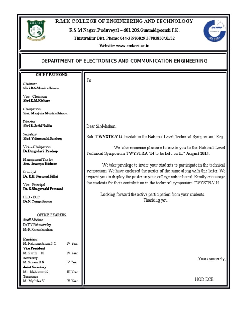 National Technical Symposium Invitations | PDF