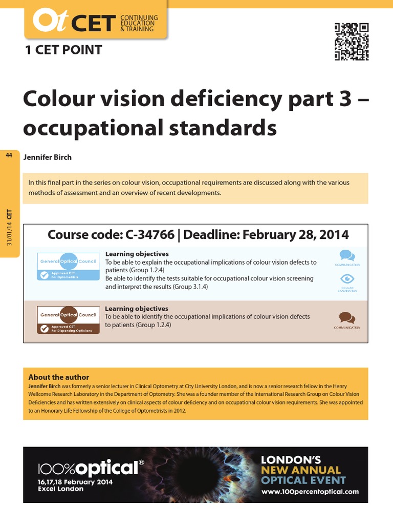 Occupational Colour Vision Standards | PDF | Color | Optometry