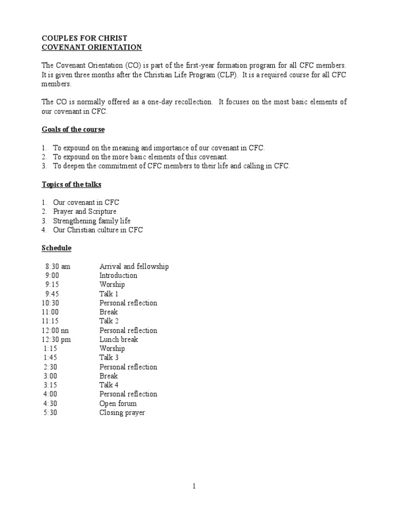 CFC Covenant Orientation | PDF | New Covenant | Prayer