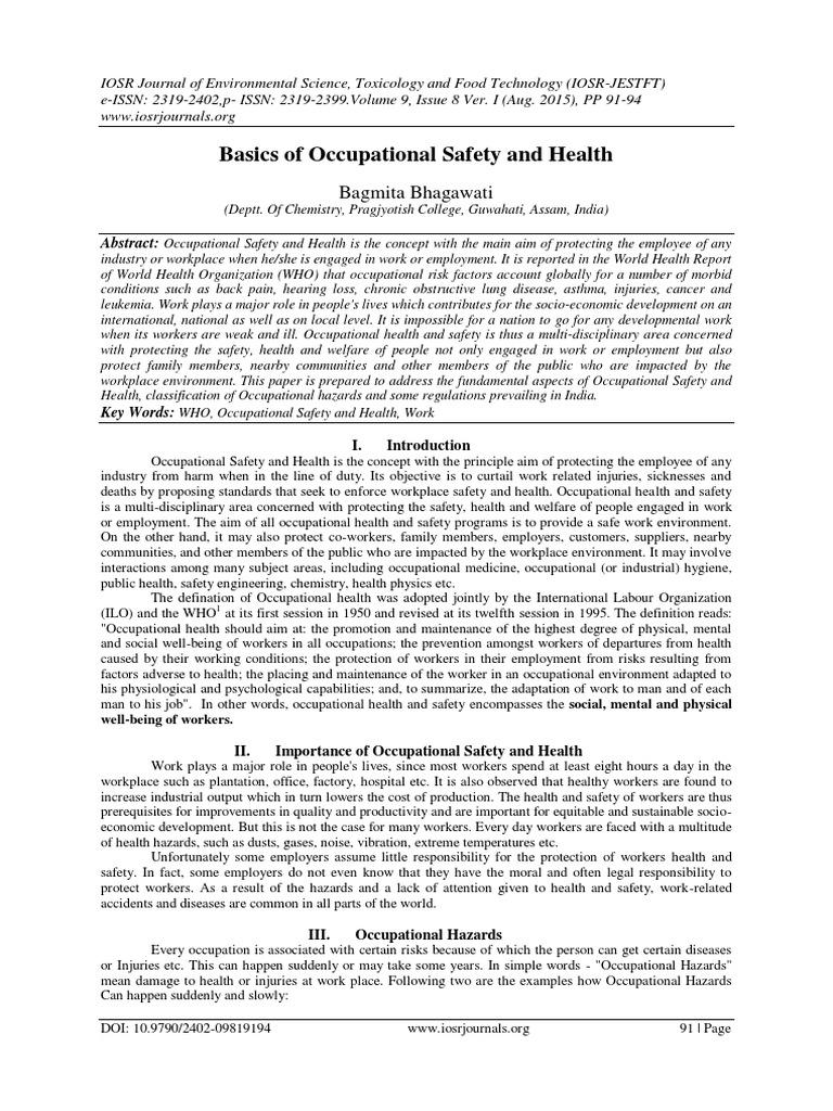 Basics of Occupational Safety and Health | PDF