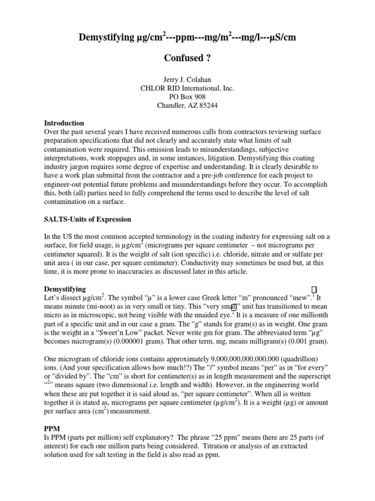 Converting Salt Contamination Units | PDF | Parts Per Notation | Chloride