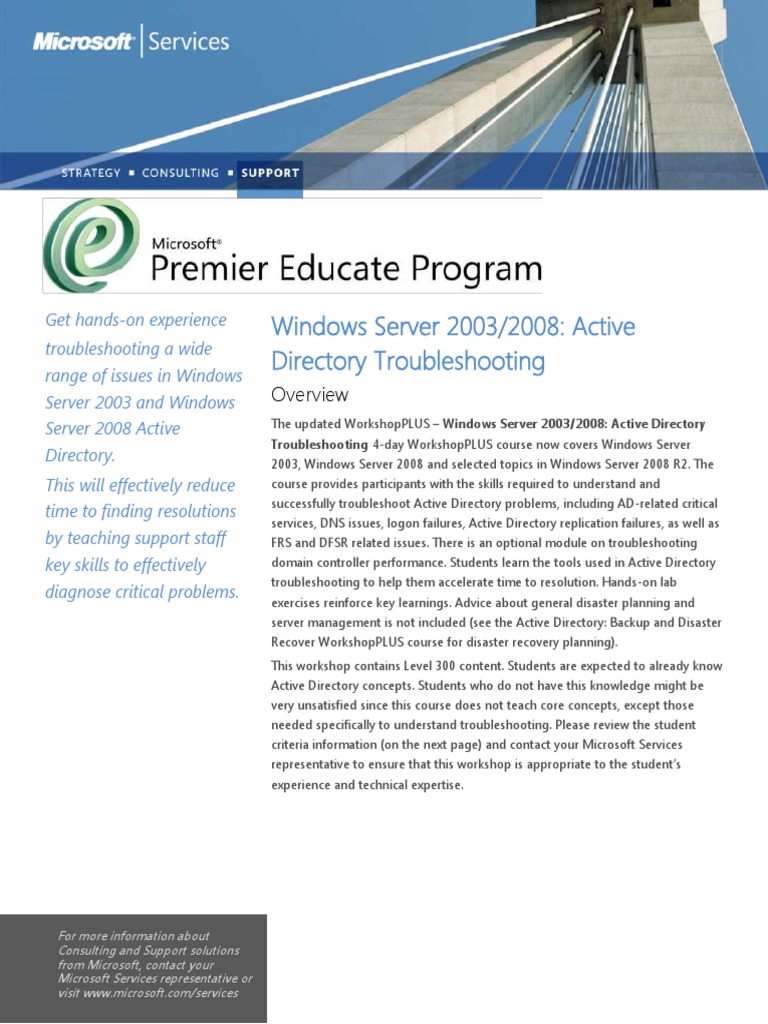 Active Directory Troubleshooting WorkshopPLUS (4 Days) | PDF | Active ...
