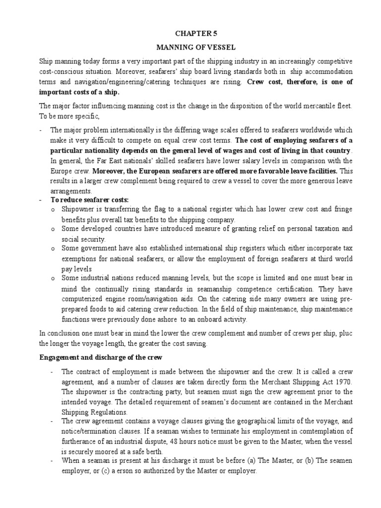 Vessel Manning and Crew Management | PDF | Sailor | Ship Transport