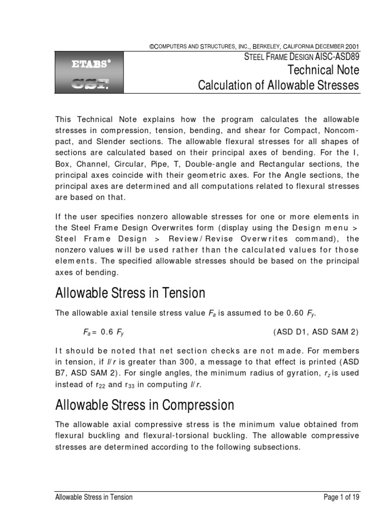 Allowable Stress in Tension: Technical Note Calculation of Allowable ...