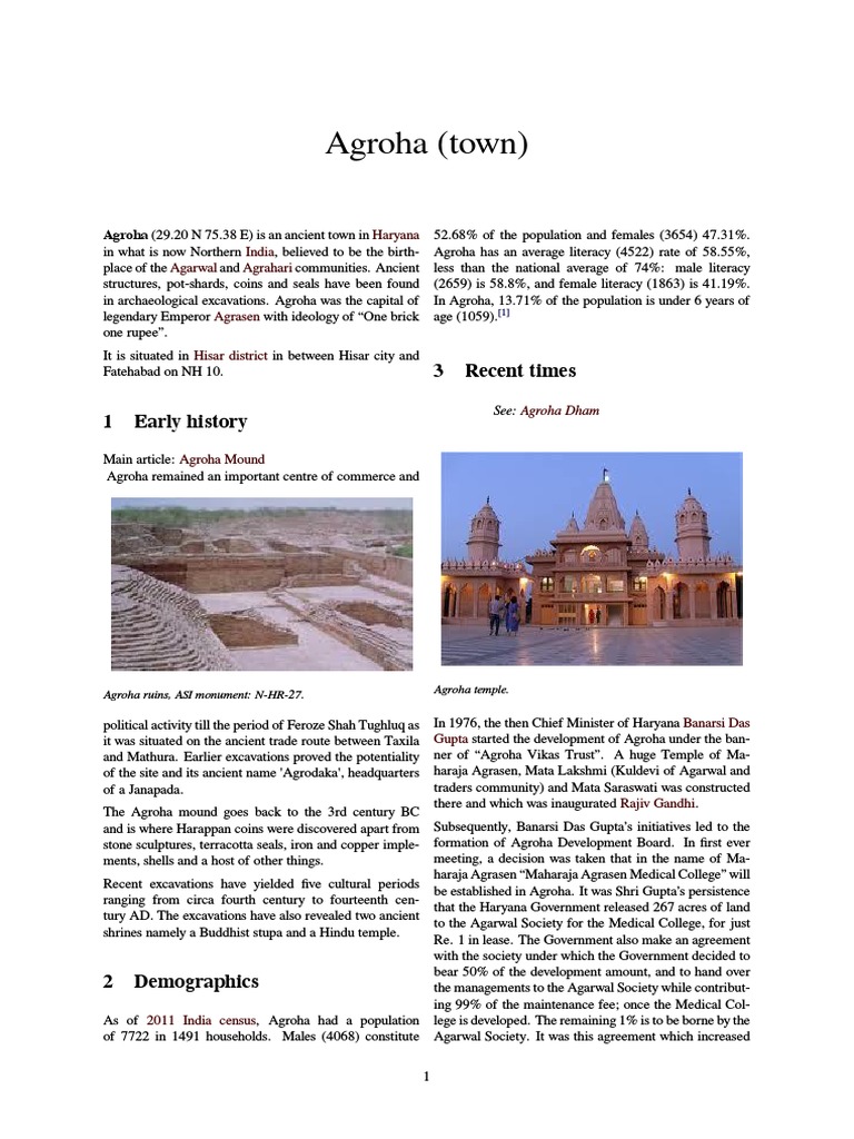 Agroha (Town) : 3 Recent Times | PDF | South Asia