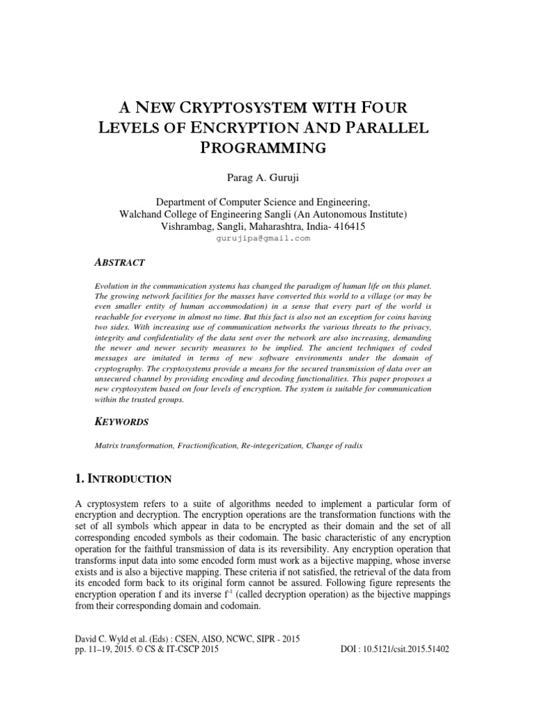A New Cryptosystem With Four Levels of Encryption and Parallel Programming | PDF | Cryptography ...