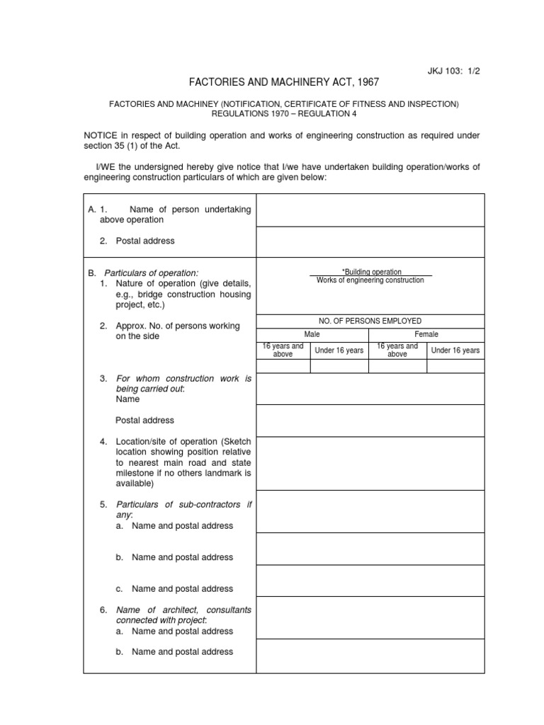 JKJ 103 Construction Notification Form | PDF