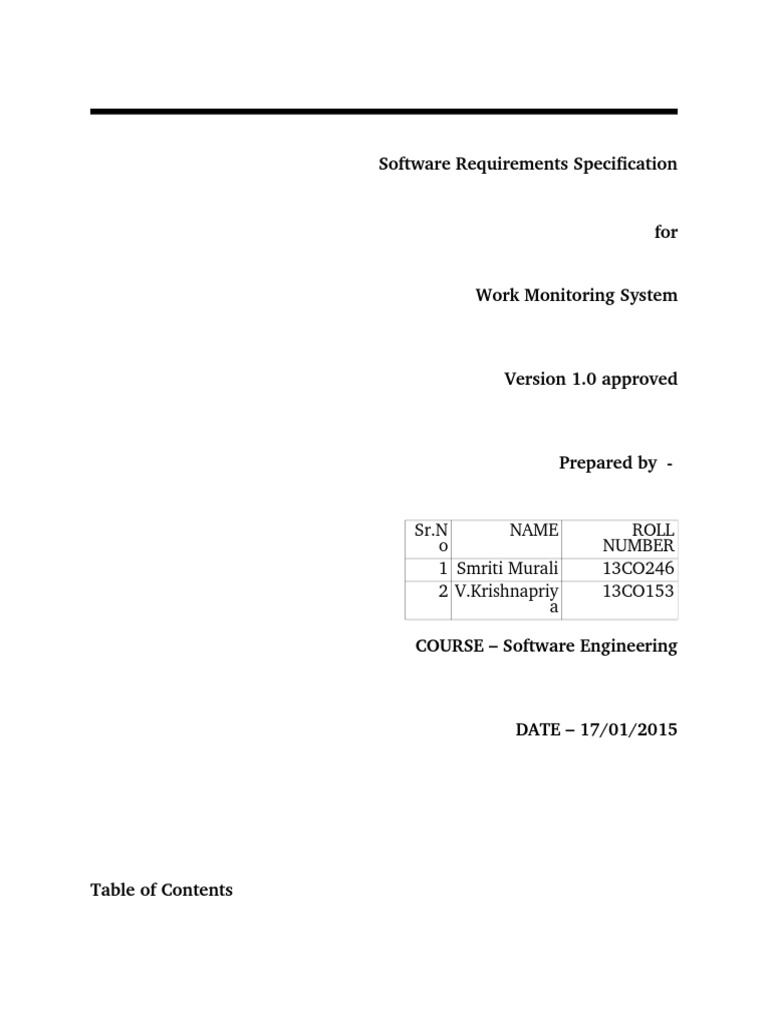 SRS For Work Monitoring System | PDF | Application Software | Databases