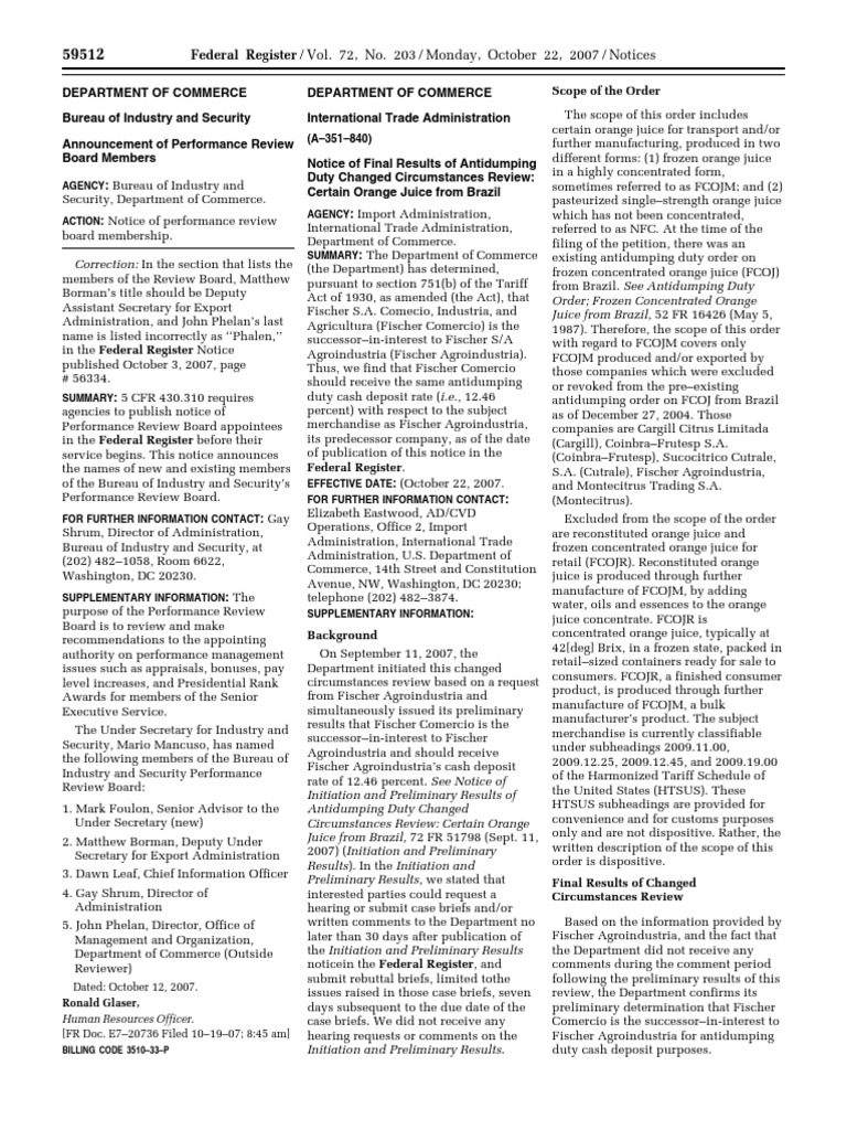 Notice: Senior Executive Service Performance Review Board Membership ...