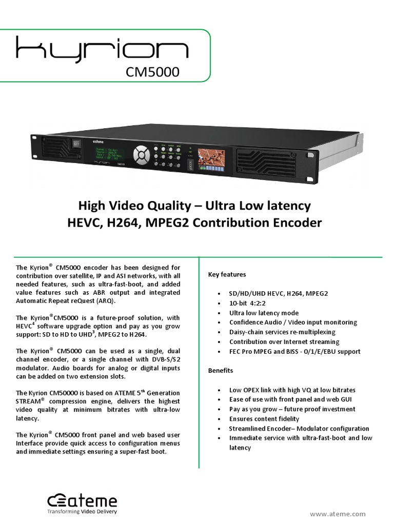 Ateme Kyrion Cm5000 Datasheet | PDF | H.264/Mpeg 4 Avc | Film Industry