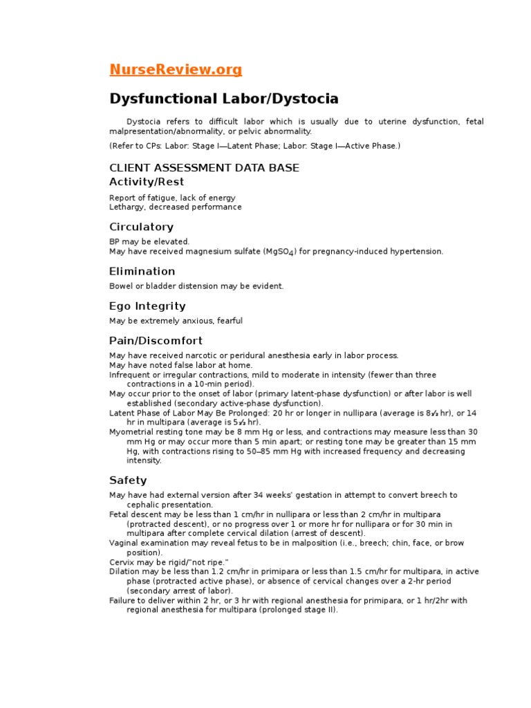Dysfunctional Labor Dystocia | PDF | Childbirth | Fetus