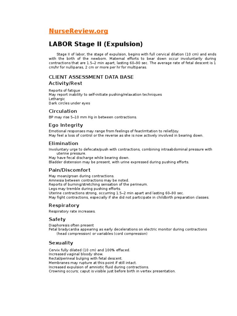 Labor Stage II (Expulsion) | PDF | Childbirth | Anesthesia