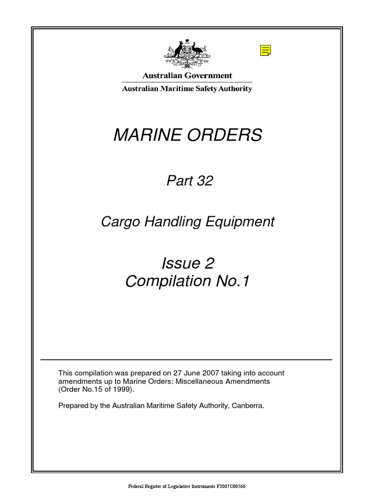 Marine Orders - Part 32 - Cargo Handling Equipment | PDF | Crane ...