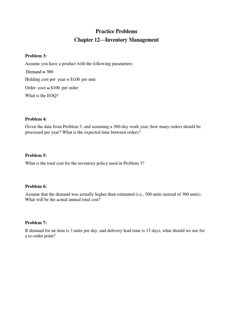 Additional Practice Problems For Inventory Management Pdf Inventory