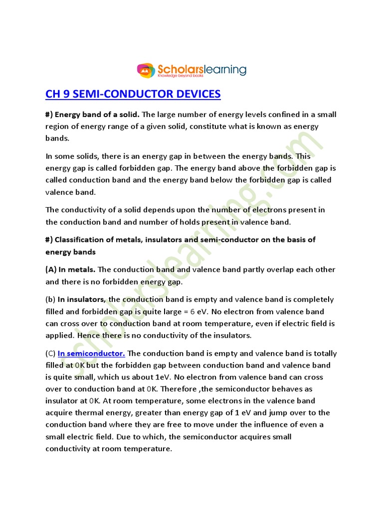 CH 9 Semi Conductor Devices | PDF | P–N Junction | Band Gap