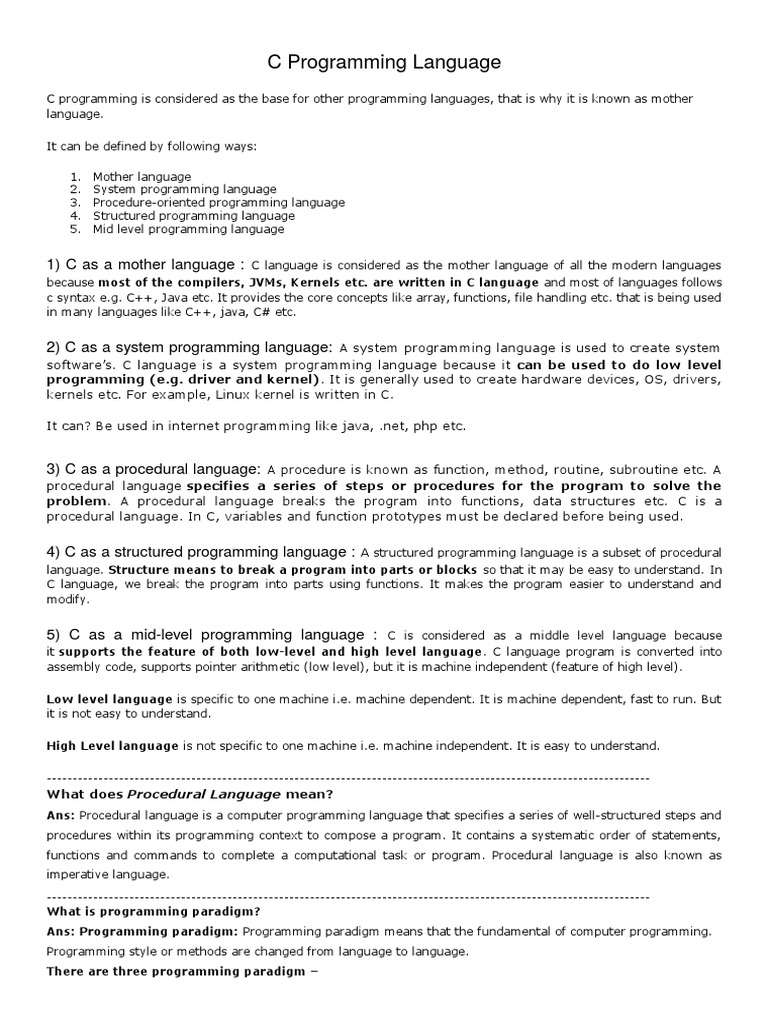 C Language Notes | Download Free PDF | C (Programming Language ...