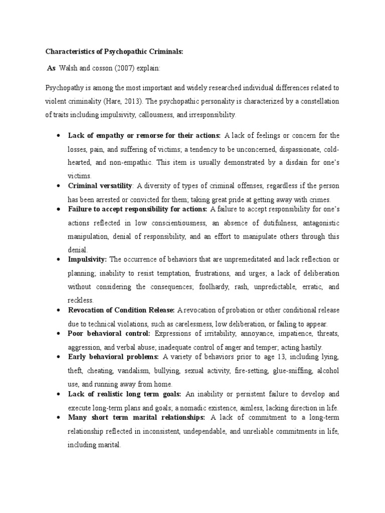Characteristics of Psychopathic Criminals | PDF | Psychopathy ...