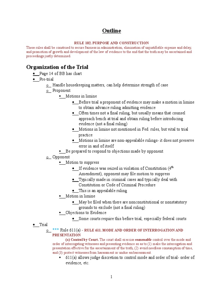 Evidence Outline | PDF | Evidence (Law) | Witness