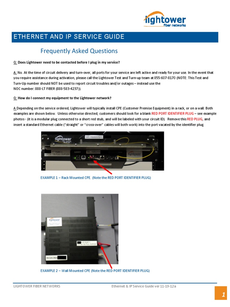 Lightower Ethernet and IP - FAQs | PDF | Ip Address | Customer Premises ...