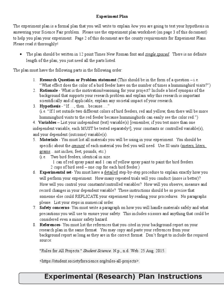 Experiment Plan Instructions 15-16 | PDF | Experiment | Risk