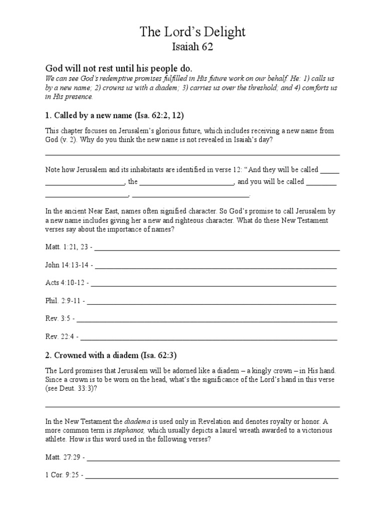 Worksheet For Isaiah 62 | PDF