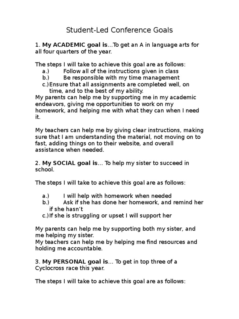 Student Conference Goal Setting Guide | PDF