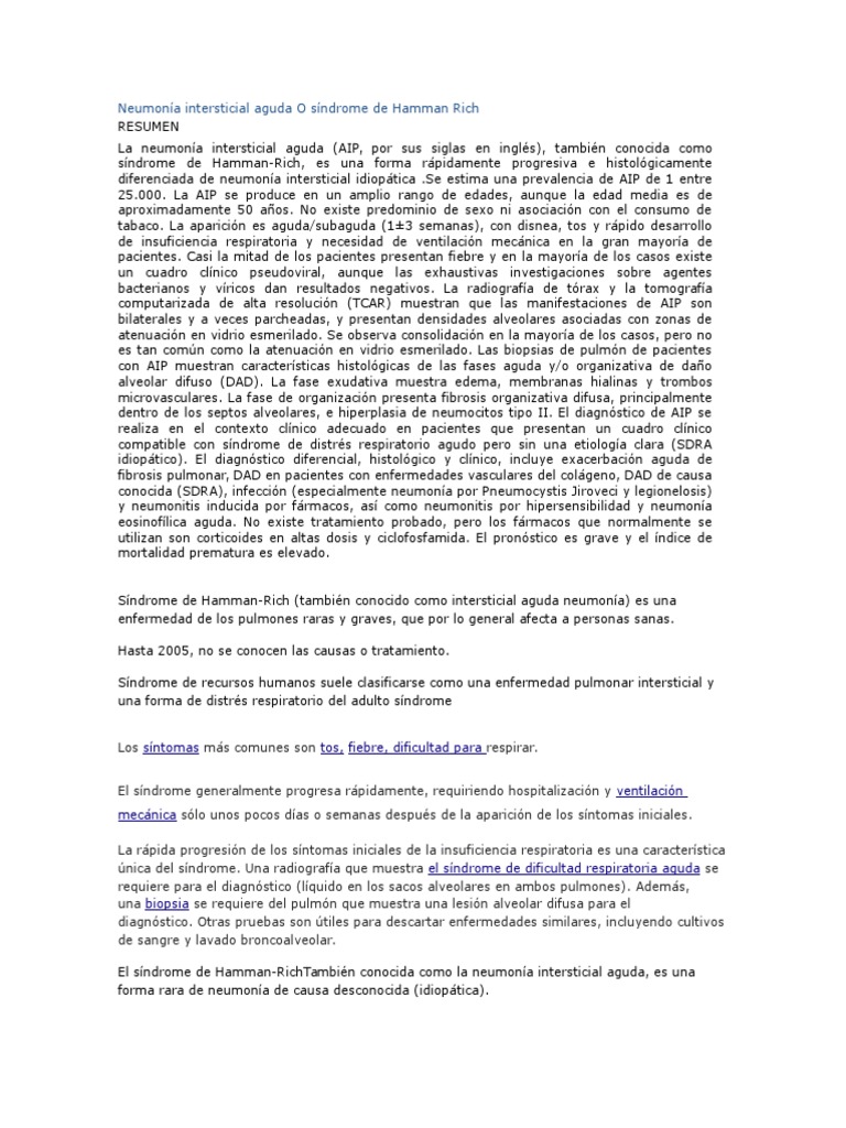 Neumonía Intersticial Aguda: Síndrome Hamman-Rich | PDF | Neumonía | Tos