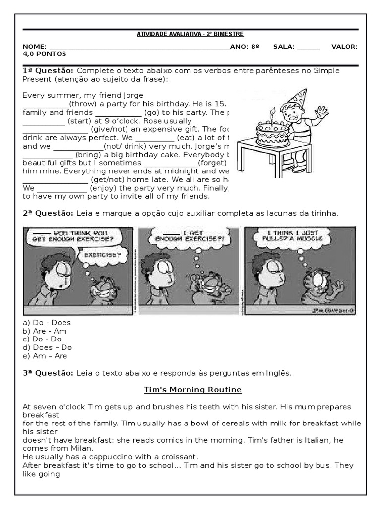 Exercícios Simple Present | Foods