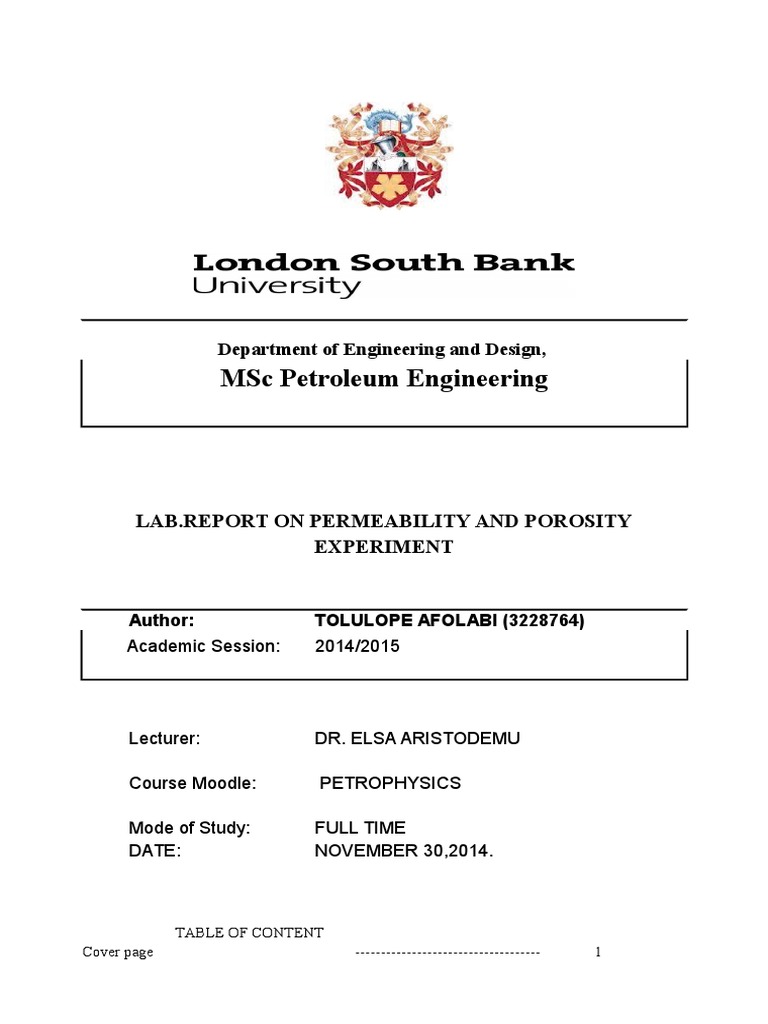 Lab Report For Permeability and Porosity | PDF | Permeability (Earth ...