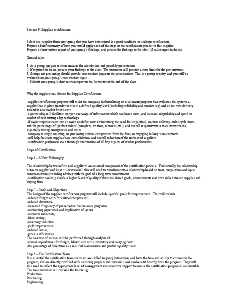 Supplier Certification Process Overview | PDF | Supply Chain | Iso 9000