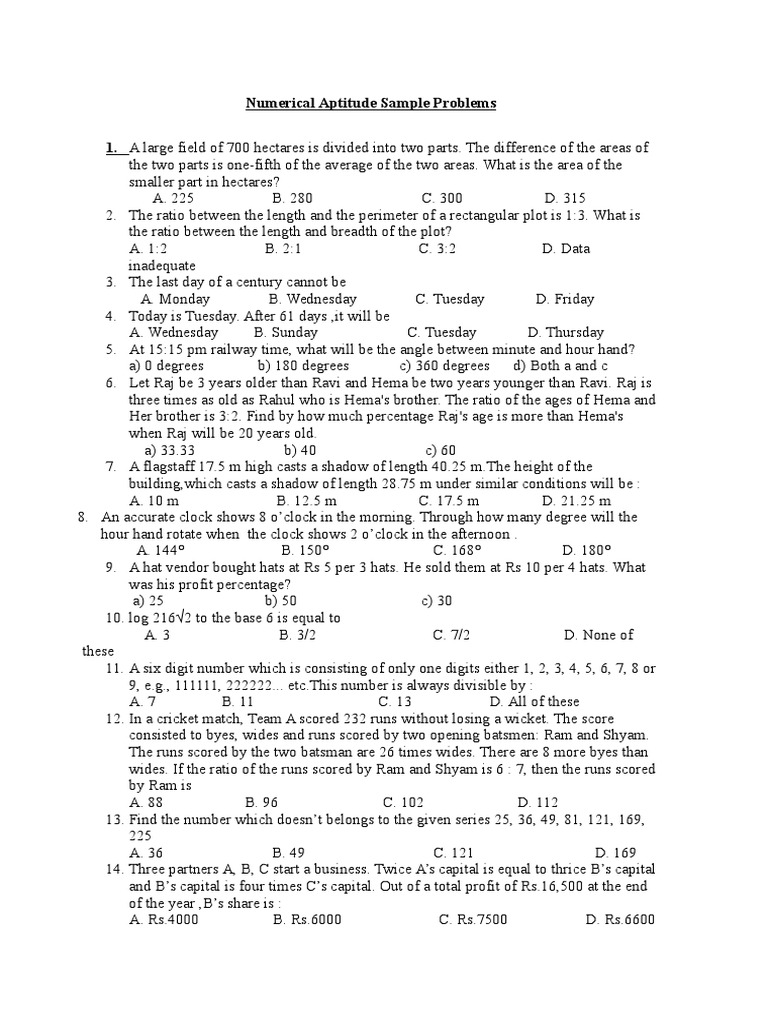 Numerical Aptitude Practice Questions | PDF | Ball And Bat Games | Cricket