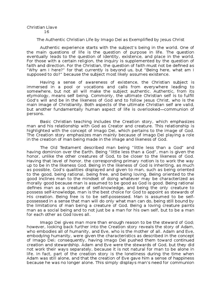 Imago Dei Reflection Paper | PDF | Image Of God | God