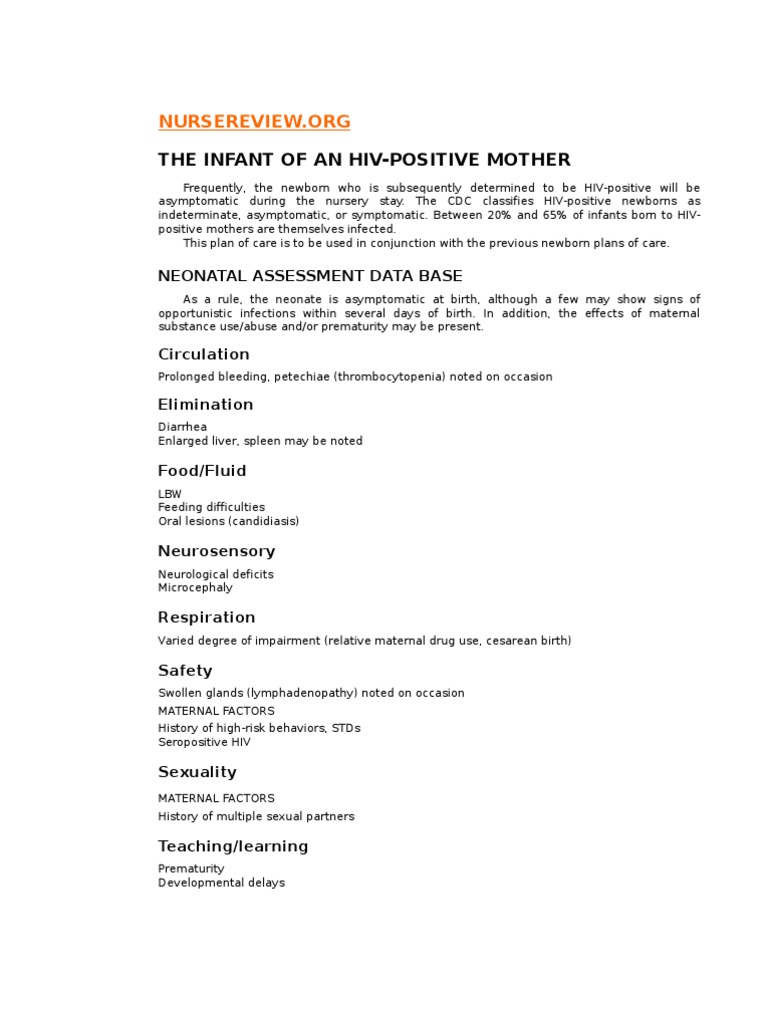 The Infant of An Hiv Positive Mother | PDF | Hiv/Aids | Caregiver