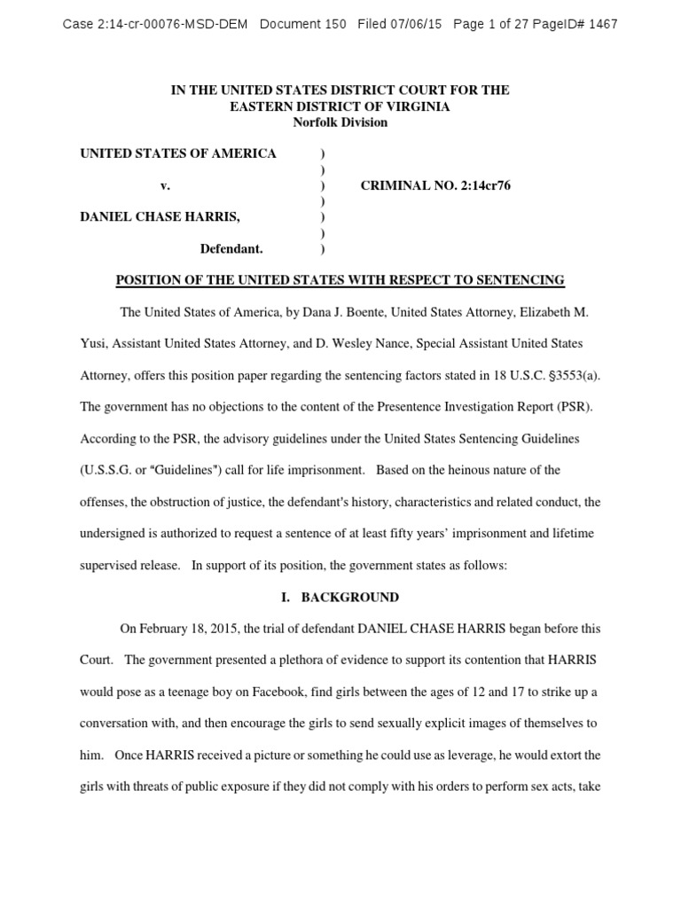 Read Allegations Against Daniel Harris From Sentencing Paperwork | PDF ...