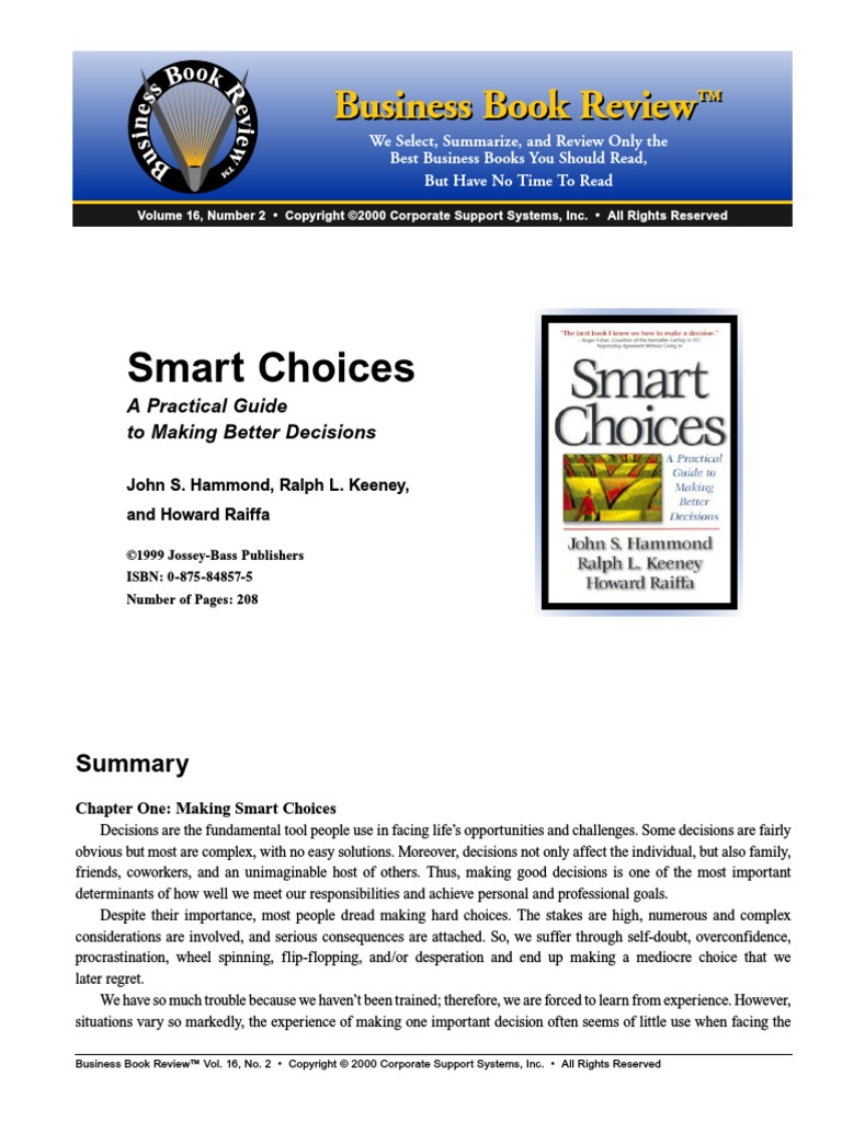 Smart Choices | PDF | Trade Off | Risk
