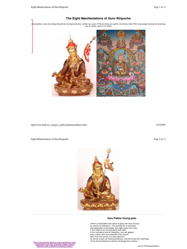Eight Manifestations of Guru Rinpoche | PDF
