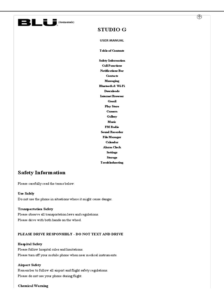 SMART PHONE BLU Studio G - User Manual | PDF | Gmail | Bluetooth