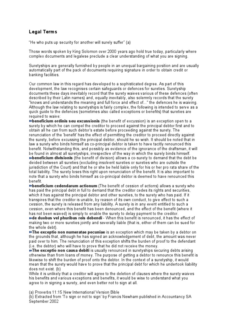 Legal Defenses for Sureties | PDF | Debtor | Surety