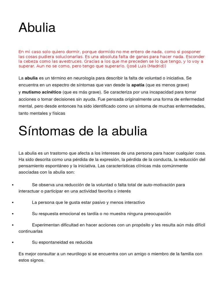 Abulia | PDF | Enfermedad de Parkinson | Depresión (estado de ánimo)