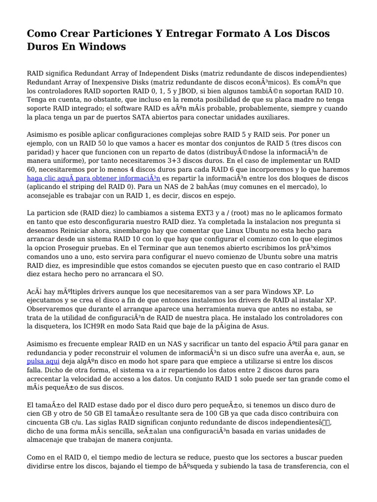 Como Crear Particiones Y Entregar Formato A Los Discos Duros en Windows | PDF | Software del ...