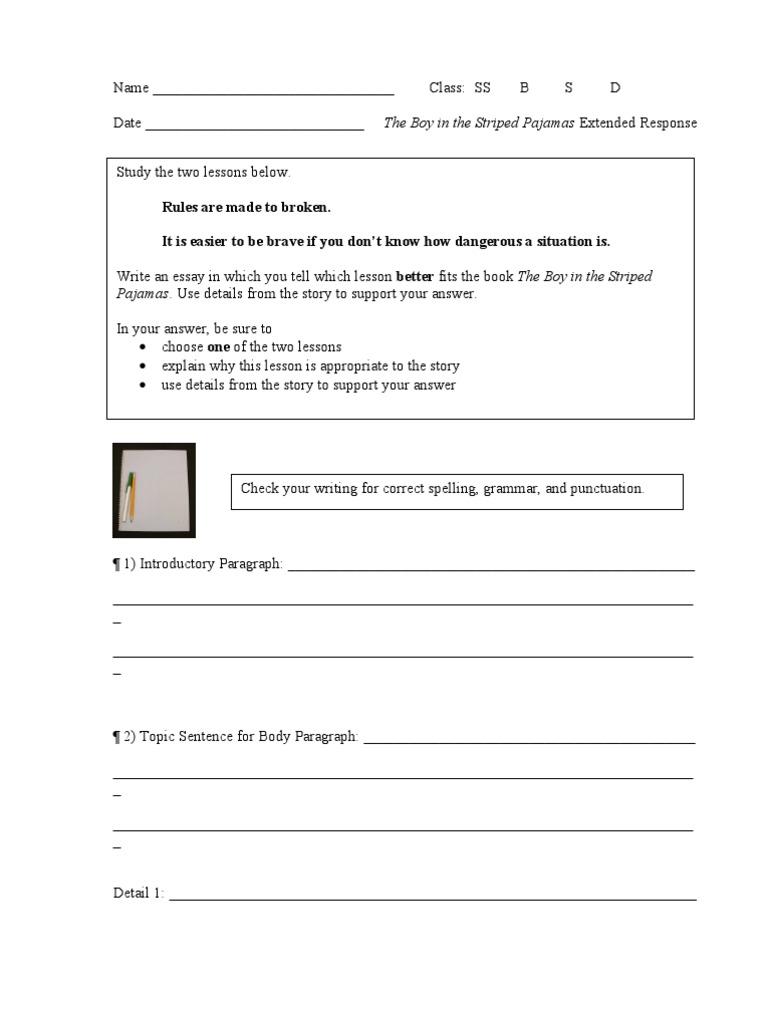 Essay Assignment For Boy in The Striped Pajamas | PDF | Paragraph ...