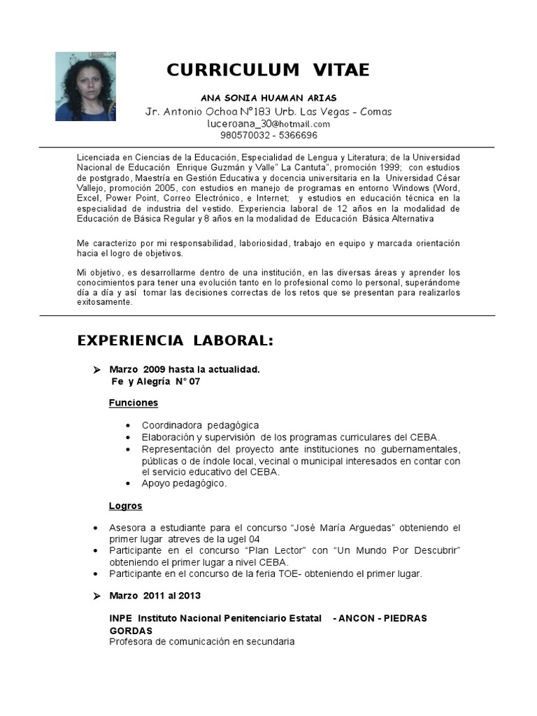 Curriculum Vitae Sonia | PDF | Educación Secundaria | Academia
