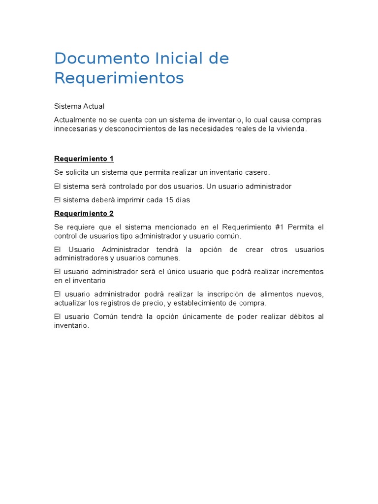 Modelo de Requerimiento Inicial | PDF | Inventario | Impresora ...