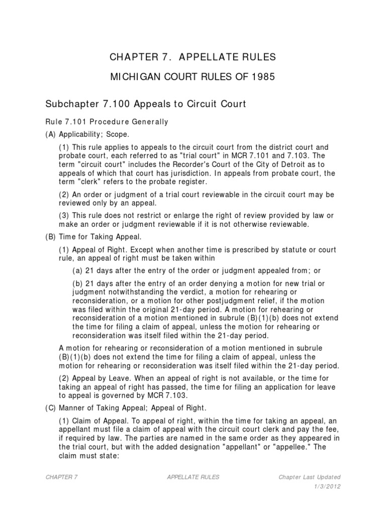 Michigan Appellate Rules Guide | PDF | Brief (Law) | Judgment (Law)