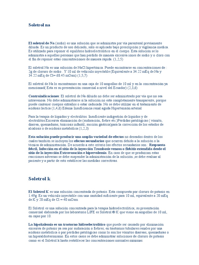 Farmacologia Soletrol NA Y K | PDF | Potasio | Dieta y nutrición