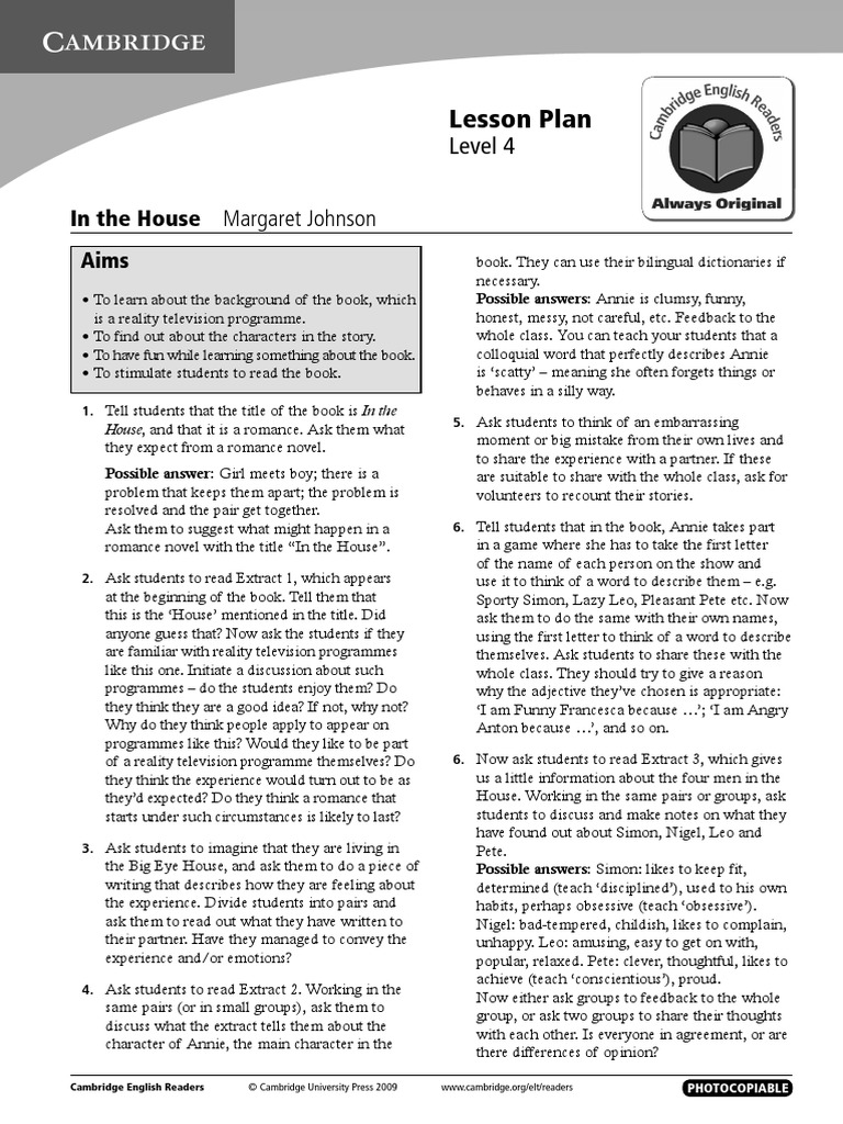 Lesson Plan Cambridge | PDF | Lesson Plan | Entertainment (General)