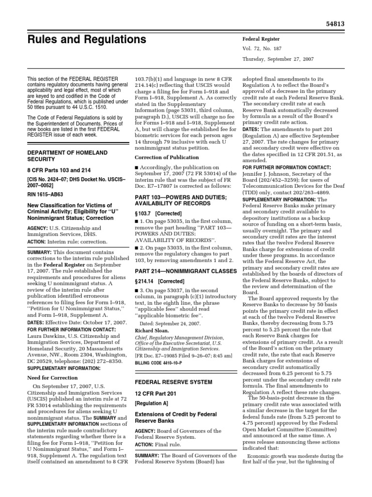 Rule: Immigration: Criminal Activity Victims &ldquo U&rdquo ...